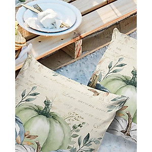 MUSWEDSEP Outdoor Pillow Covers Pack of 2,Fall Thanksgiving Pumpkin Green Blue Farm Plants Waterproof Throw Pillow Cover Decorative Cushion Case for Patio Garden Couch Sofa,Retro Letter Pillowcase