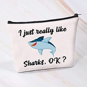 MBMSO Shark Makeup Bag Funny Shark Gifts for Shark Lovers Cosmetic Bag I just really Like Sharks OK Zipper Pouch (Shark bag)