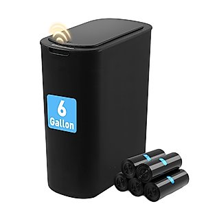 FRESHLIX Automatic Bathroom Garbage Bin with Lid, 6 Gallon Touchless Trash Bin, Smart Electric Narrow Waterproof Trash Can for Toilet, Office, Kitchen, Bedroom, Living Room