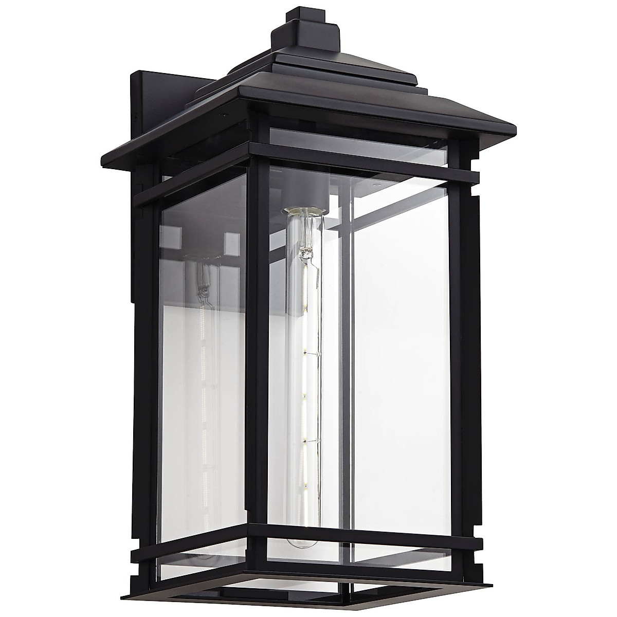 John Timberland North House Mission Traditional Outdoor Wall Light Fixture Matte Black Metal 19" Clear Glass Shade for Exterior House Porch Patio Outside Deck Garage Yard Front Door Garden Home