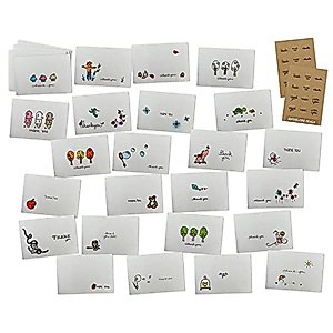 Sugartown Greetings Thank You Notes Variety Pack - 24 Unique Cards with Envelopes and Kraft Seal Stickers