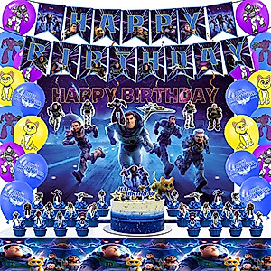 Birthday Party Supplies Decorations Include Backdrop, Happy Birthday Banner, Tableware Set, Tablecloth, Cake Toppers, Cupcake Toppers, Foil Balloons, Latex Balloons Set, Stickers Sets, Birthday Swirls