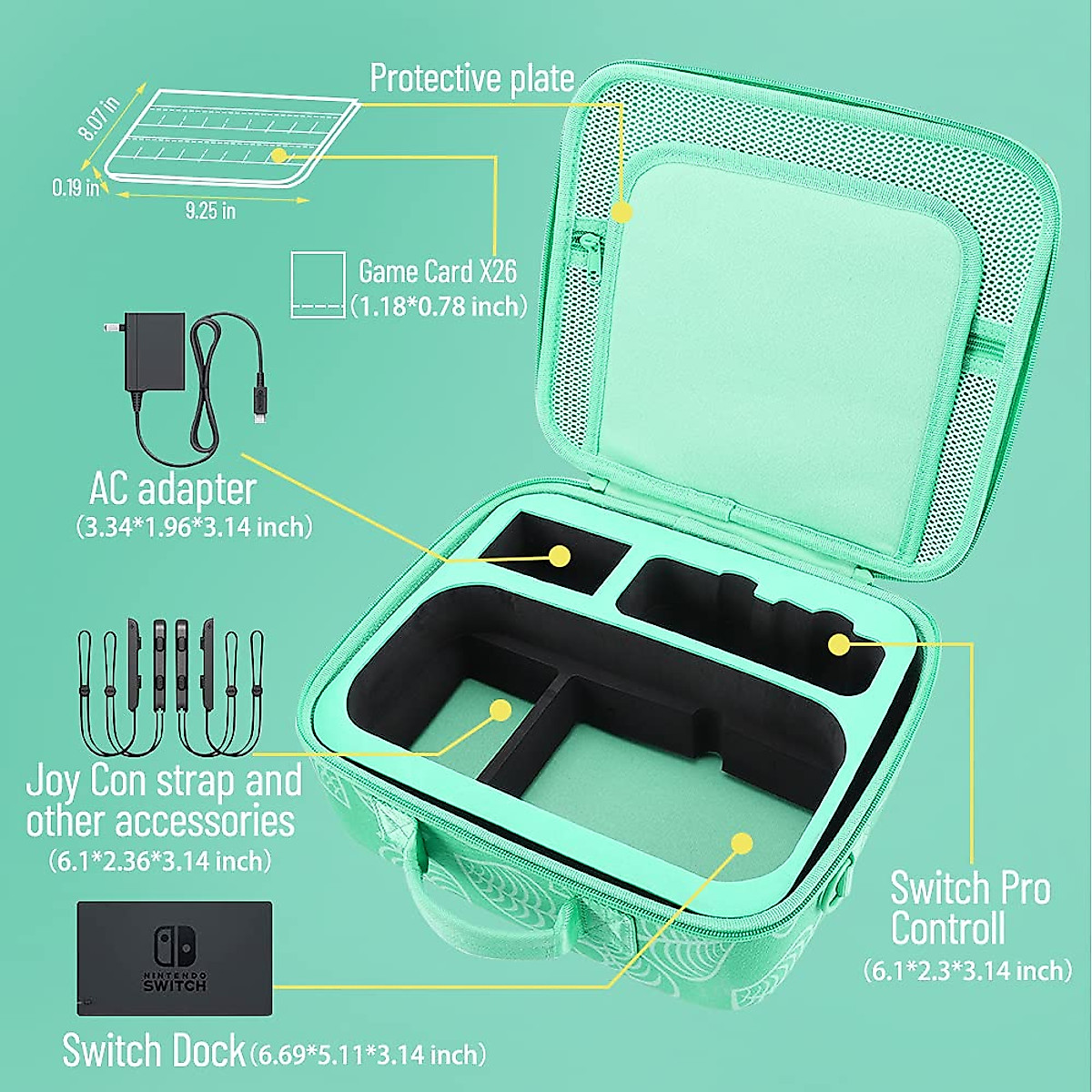 Carrying Case for Nintendo Switch Hard Shell Protective Travel Leaf Crossing Deluxe Storage Bag with Shoulder Strap for Switch Console and Accessories