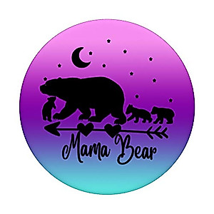 Black Mama Bear and Three Cubs On Teal Purple Pink Ombre PopSockets Swappable PopGrip