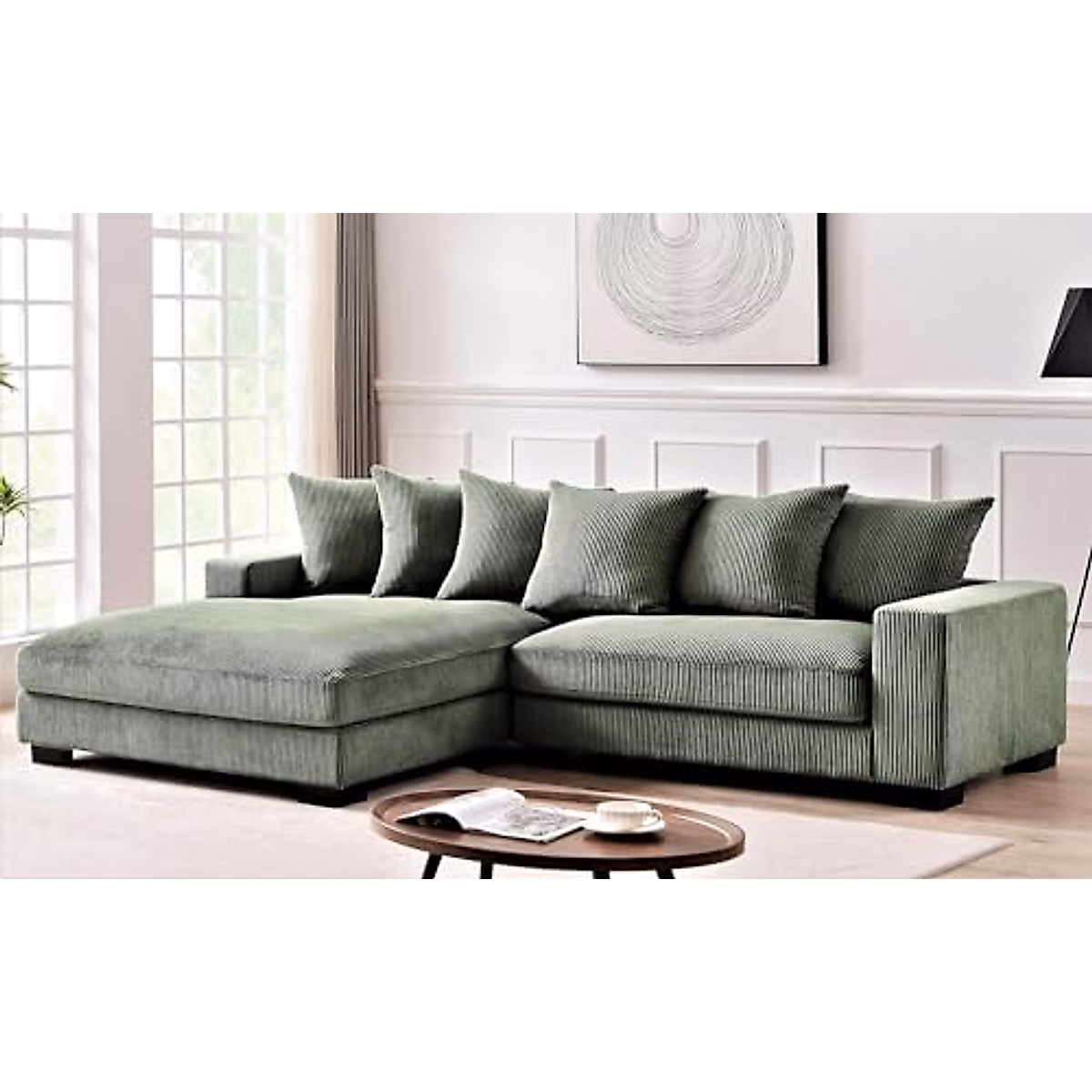 US Pride Furniture Oversized L Shaped Couch with Right Facing Chaise, 102.4-Inch Two-Piece Sectional Sofas for Living Room, Designed with Corduroy Fabric, 3, Dark_Green
