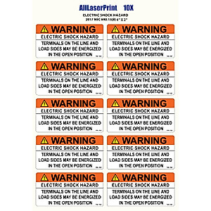 Photovoltaic Labels for PV Solar System _"Warning_Electric Shock Hazard_TERMINALS ON The LINE and Load Sides May BE Energized in The Open Position" _4" x 2" _Pack of 10