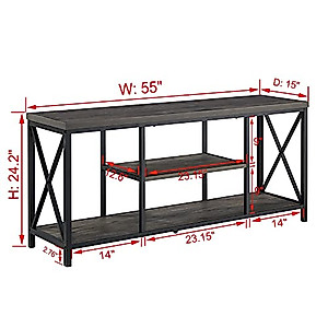 EXCEFUR 55 inch TV Stand for TV up to 65 inch, Rustic Wood and Metal Media TV Console Table for Living Room, Grey