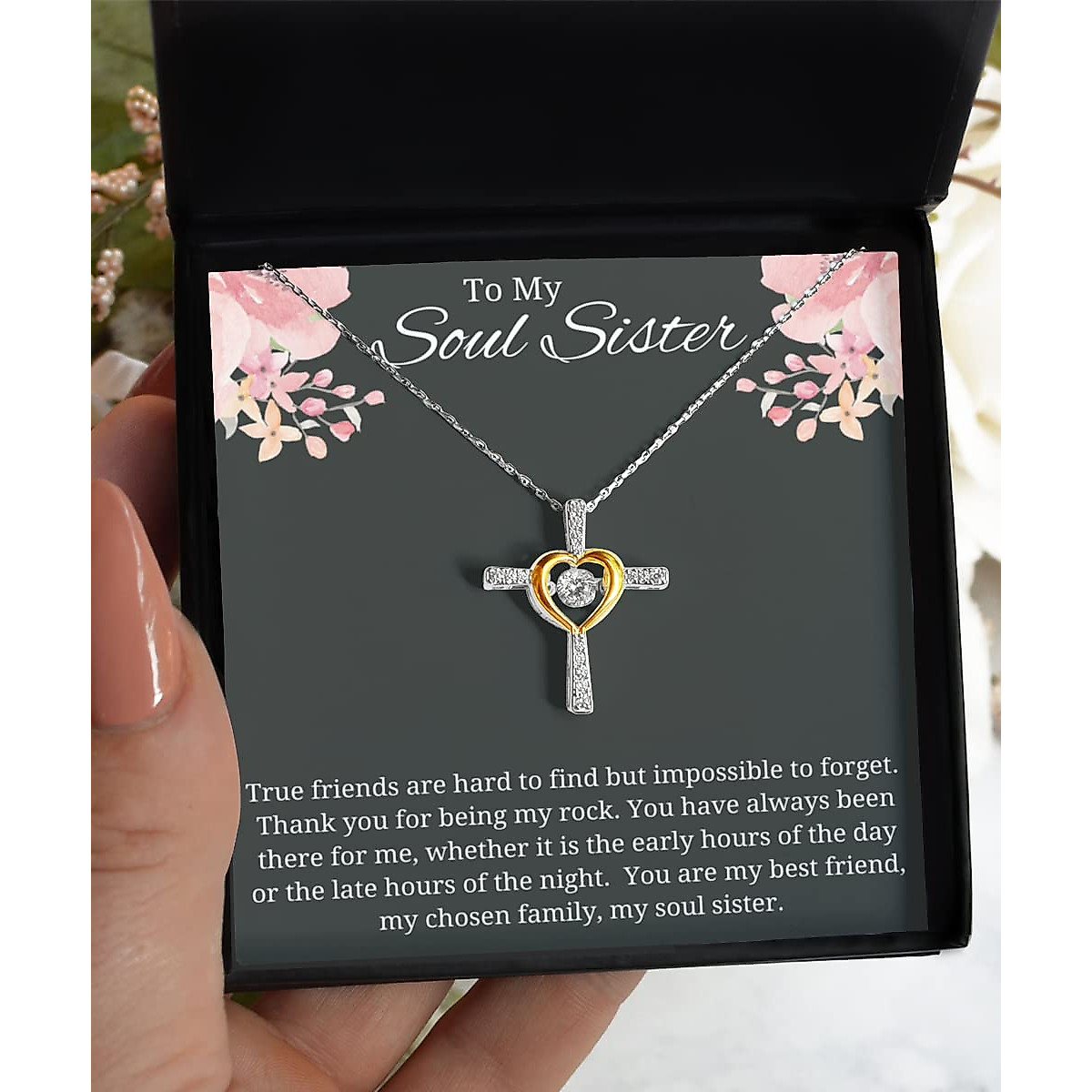 To My Soul Sister, Beautiful Cross Necklace, 925 Sterling Silver, Necklace Gifts For Best Friend, Necklaces For Bestie, Sister In Law Gifts, Gifts For Unbiological sister, BFF Gift