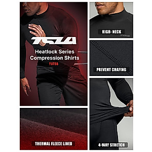 TSLA Men's Thermal Long Sleeve Compression Shirts, Mock/Turtleneck Winter Sports Running Base Layer Top, Heatlock Mock Neck Black, Large