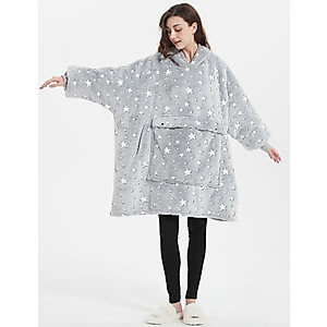 KFUBUO Wearable Blanket Hoodie for Adults Sherpa Glow in The Dark Oversized Sweatshirt Blanket with Pockets Cute Birthday Gifts for Women