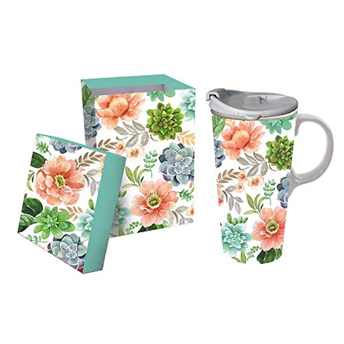 Cypress Home Fresh Succulents Ceramic Travel Cup - 5 x 7 x 4 Inches