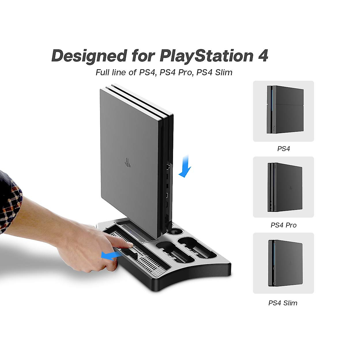 ElecGear Vertical Charging Stand with Cooling Fan PSVR Headset Storage Stand, Docking Station Charger Dock for Move and DualShock 4 Controller, PlayStation , PS VR