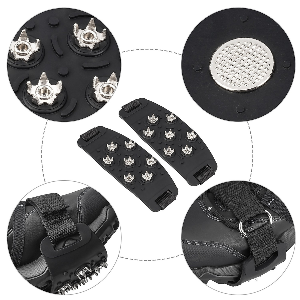 FANBX F Crampon Traction Cleats Anti-Skid Traction Grips Crampons Spikes 7 Point Cleats for Footwear for Walking, Jogging, Hiking, Mountaineering Ice Snow Grips (Black)