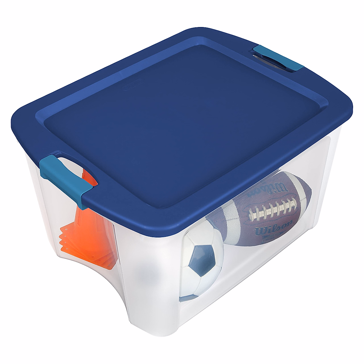 Sterilite 14469606 18 Gallon/68 Liter Latch and Carry, True Blue Lid and Clear Base with Blue Aquarium Latches, (6 Count) Pack of 1