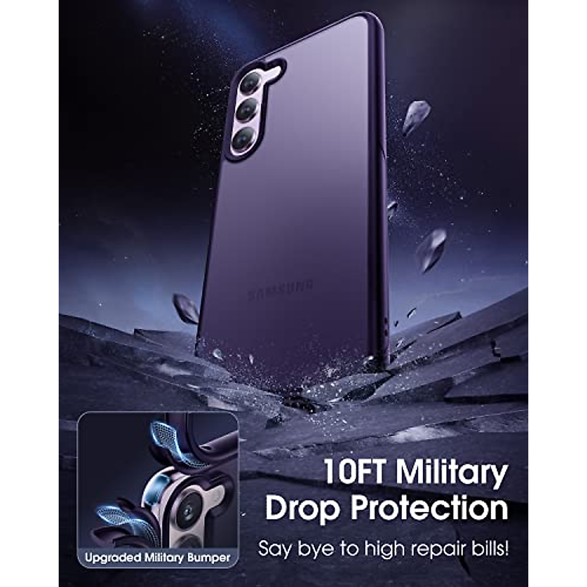 CASEKOO Genuine Official for Samsung Galaxy S23 Plus case (10FT Military Drop Protection) (Zero-Smudge Tech) Translucent Hard Back & Soft Bumper, Protective Slim Thin S23 Plus Case 6.6'' 2023, Purple