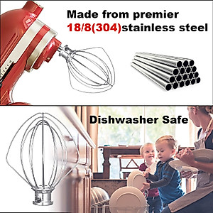 K45WW Wire Whip for Kitchenaid Stand Mixer, Stainless Steel, Egg Heavy Cream Beater, Cakes Mayonnaise