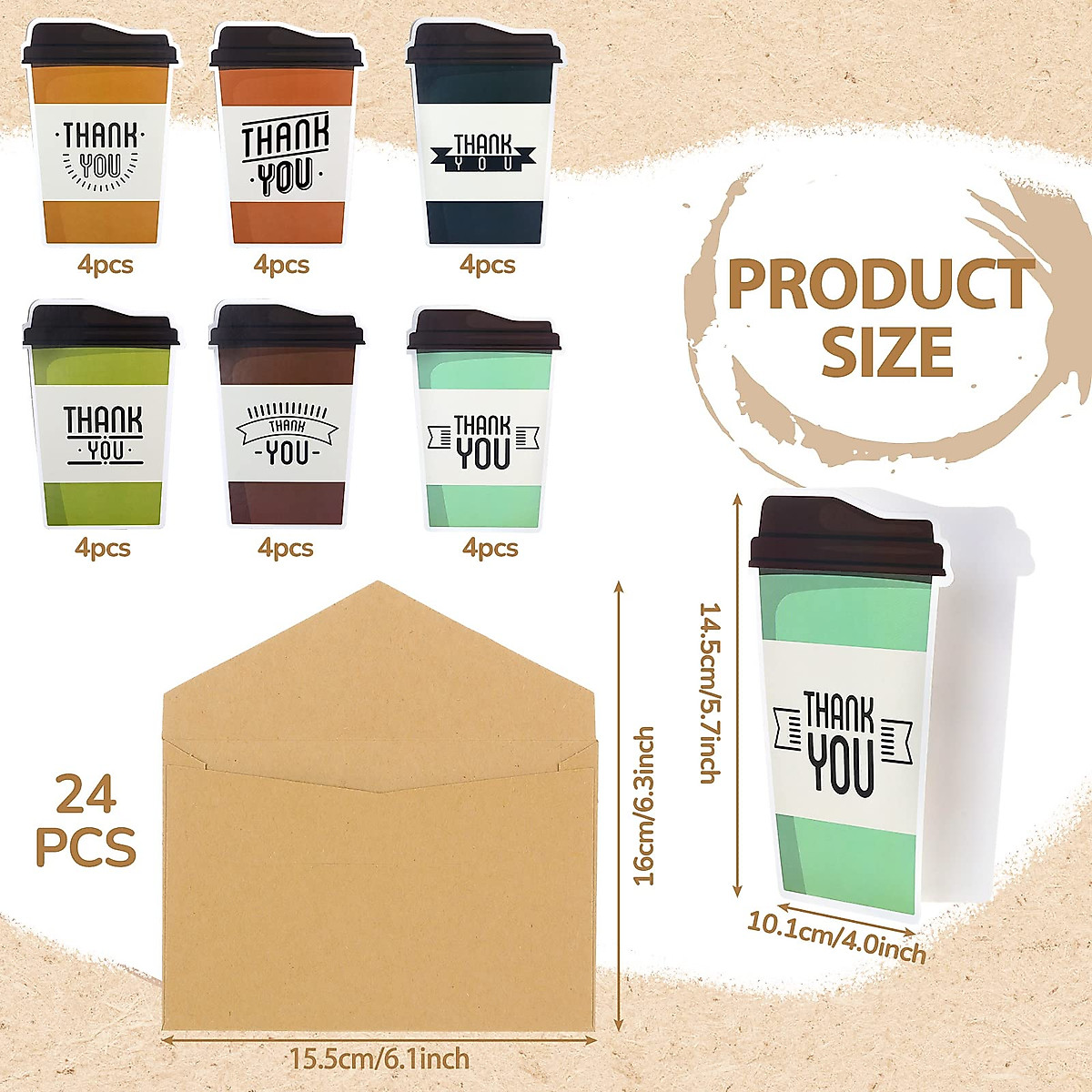 Geyee 24 Pack Coffee Gift Card Holders with Envelopes Bulk Thanks a Latte Coffee Gift Card Holders Appreciation Gift Card Set Coffee Themed Greeting Cards for Office Business Supplies Favors