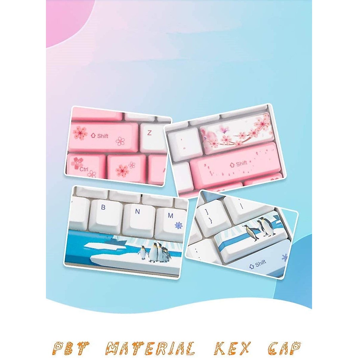 ZMX Blue Penguin 61 Mechanical Keyboard,Hot Swappable 60％Compact Mechanical 5.0Bluetooth/Type-C Wired Dual-Mode RGB Backlit Dye-Sublimation PBT Keycap Gaming Keyboard（Blue Switch）