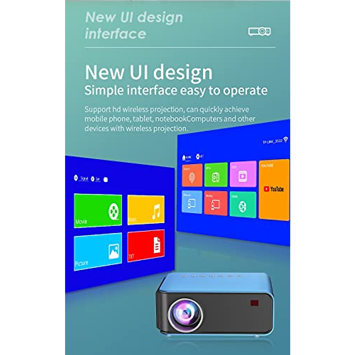 GXBPY T4 Mini Projector 3600 Lumens Support Full 1080P LED Proyector Big Screen Portable Home Theater Smart Video Beamer (Color : Black)