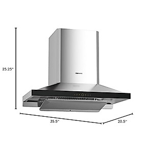 FOTILE EMS9026 36" Wall-mount Range Hood 1000 CFMs with Touchscreen, 2 Speed-settings and Auto Turbo Mode | Manual-adjustable Capture Shield Technology | Delay Shutoff and Detachable Oil Plate