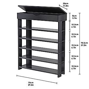 DlandHome Shoe Rack Shoe Storage Cabinet, 5 Tier Shoe Racks, Wooden Shoes Heels Sneakers Storage Cabinet Organizer for Entryway, Hallway, Closet or Living Room, Black