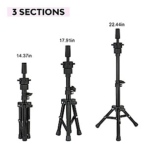 23 Inch Wig Head,Wig Stand Tripod with Head,Canvas Wig Head,Mannequin Head for Wigs,Manikin Canvas Head Block Set for Wigs Making Display with Wig caps,T Pins Set Bristle Brush