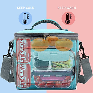 FlowFly Insulated Reusable Lunch Bag Adult Large Lunch Box for Women and Men with Adjustable Shoulder Strap,Front Zipper Pocket and Dual Large Mesh Side Pockets,SeaBlue
