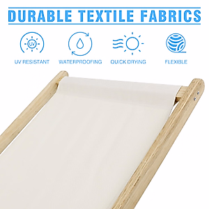 PetsCosset Wooden Patio Lawn Deck Chairs 2 Set Outdoor Camping Sling Chairs,Beach Sling Chair Set - Durable Acacia Wood and Triple-Layer Polyester Canvas, Adjustable and Portable（Natural Wood）