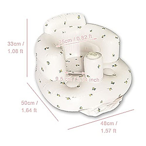 Swity Home Baby Inflatable Seat for 3-36 Months, Built in Air Pump Infant Back Support Sofa, Protect Spine, Safe Toddler Feeding/Shower Chair for Learning to Sit Up (Olive Flowers, Off-White)