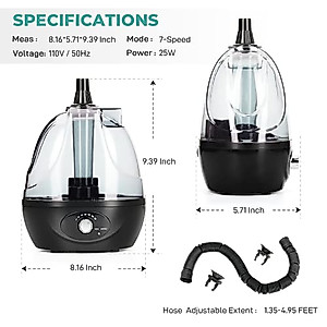 Simple Deluxe Reptile Terrariums Humidifier Fog Machine Mister, Silent High Pressure with Adjustable Output Knob, Auto Shutdown for Reptiles/Amphibians, Herbs, Vivarium, Upgraded Gear 2.2L