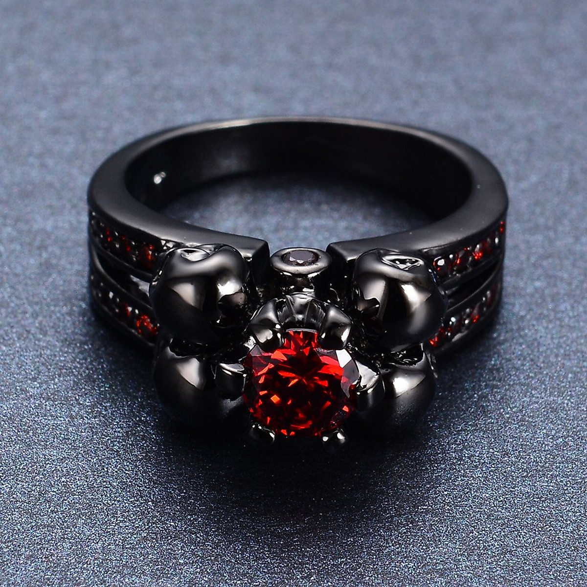 Bamos Jewelry Womens Red Lab Stone Skulls Ring Engagement Wedding Black Gold Plated Garnet Womens Ring Size 7