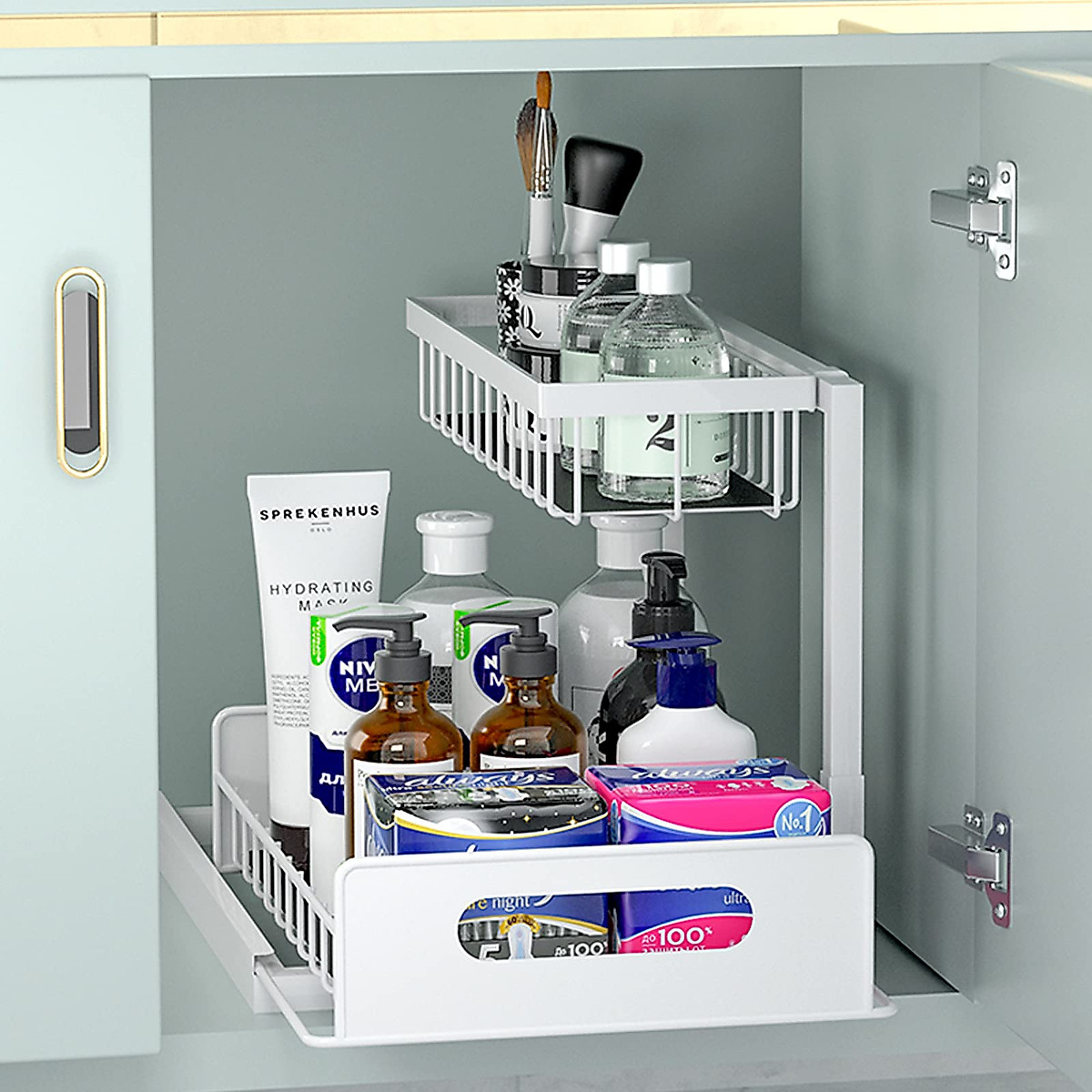 furihshe Under Sink Organizers and Storage, Pull Out Cabinet Organizer 2-Tier Slide Out Sliding Shelf Under Cabinet Storage Multi-Use for Under Kitchen Bathroom Under Sink Organizer