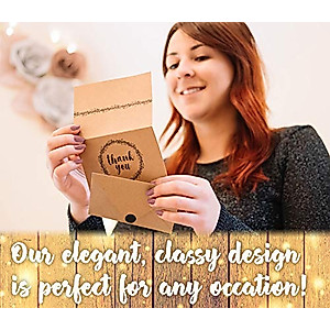 Thank You Cards Bulk Set of 100 - Includes Thank You Notes, Blank Cards with Envelopes & Stickers - Perfect for Business, Wedding, Graduation, Bridal & Baby Shower, Funeral - Floral Kraft Paper Design