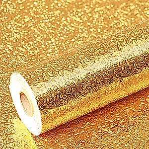 Emoyi Kitchen Golden Oil Proof Waterproof Paper Aluminum Foil Backsplash Sticker Stove Cabinet Liner Decor Self Adhesive Wallpapers 24''x79''