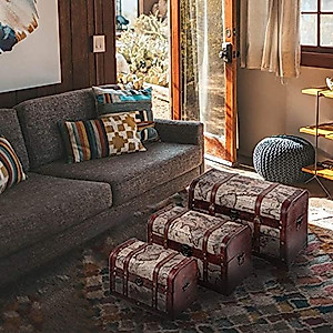 Juvale Set of 3 Wooden Storage Chest & Vintage Trunks, Victorian Map Print (Large, Medium & Small)