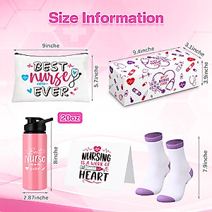 Ziliny 6 Set 30 Pcs Nurse Appreciation Gifts Thank You Gifts Bulk Nurses Week 20 oz Water Tumblers Makeup Bag Socks Cards with Box for Nursing Graduation, School