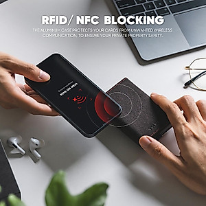 VULKIT Pop up Credit Card Holder Case Alcantara Genuine Leather RFID Blocking Wallet with Banknote Compartment, ID Window and Magnetic Closure for Men (Dark-Grey)