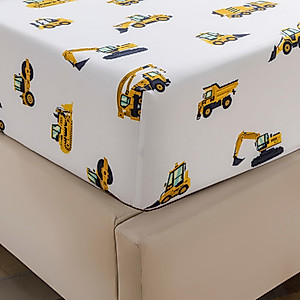 3-Piece Twin Size Kids Bed Sheet Set by Coukouchyi, Soft & Breathable Kids Fitted Sheet, Construction Kids Twin Bed Flat Sheet for Boys Deep Pocket (Twin)