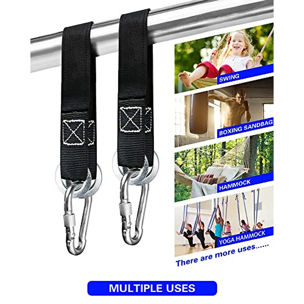 JMKIN Swing Tree Straps,Tree Swing Straps Hanging KKT,2pcs 19.68INCH Tree Straps with/ Safety Lock Snap Carabiner Hooks 2200lbs for Swing Hammocks Seat Pulley System Gym Equipment