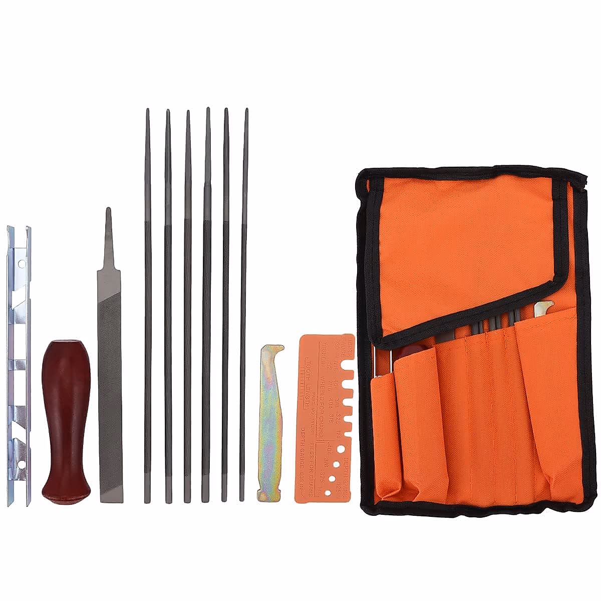 Hipa 12 Pack Chainsaw File, Chainsaw Sharpener Kit, 5/32", 3/16", 7/32", 1/8", 11/64", 13/64" Round Chainsaw File, 6 Inch Flat File,Depth Gauge,Quick Check Gauge