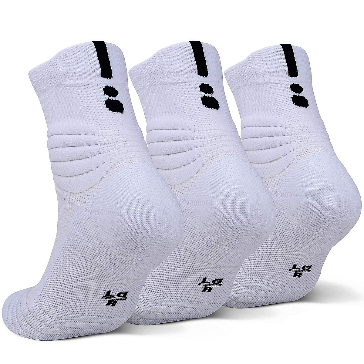 JHM mens Thick Protective Sport Cushion Elite Basketball Compression Athletic Socks, 3 Pairs White, 6-13