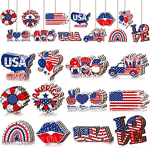 Sunnyray 36 Pcs Labor Day Wooden Hanging Ornaments Wooden Embellishment with Rope Labor Day Sign Hanging No-DIY Labor Day Decoration Tags for Home Decor Birthday Gifts