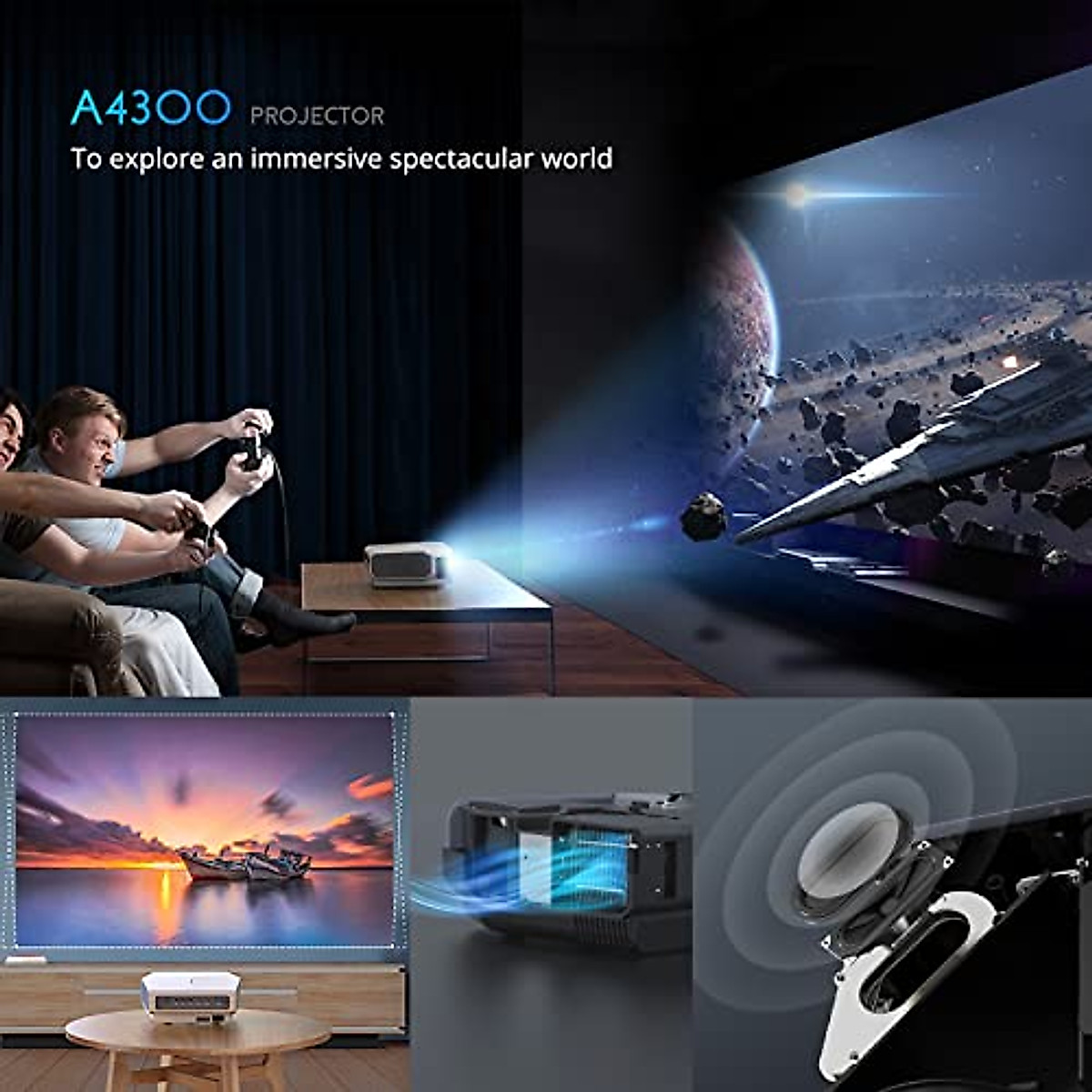 LED Projector 1080P, Full HD Video Movie Projector for Business PowerPoint Presentation Home Theater, Compatible with Laptop Phone Android TV AV HDMI USB