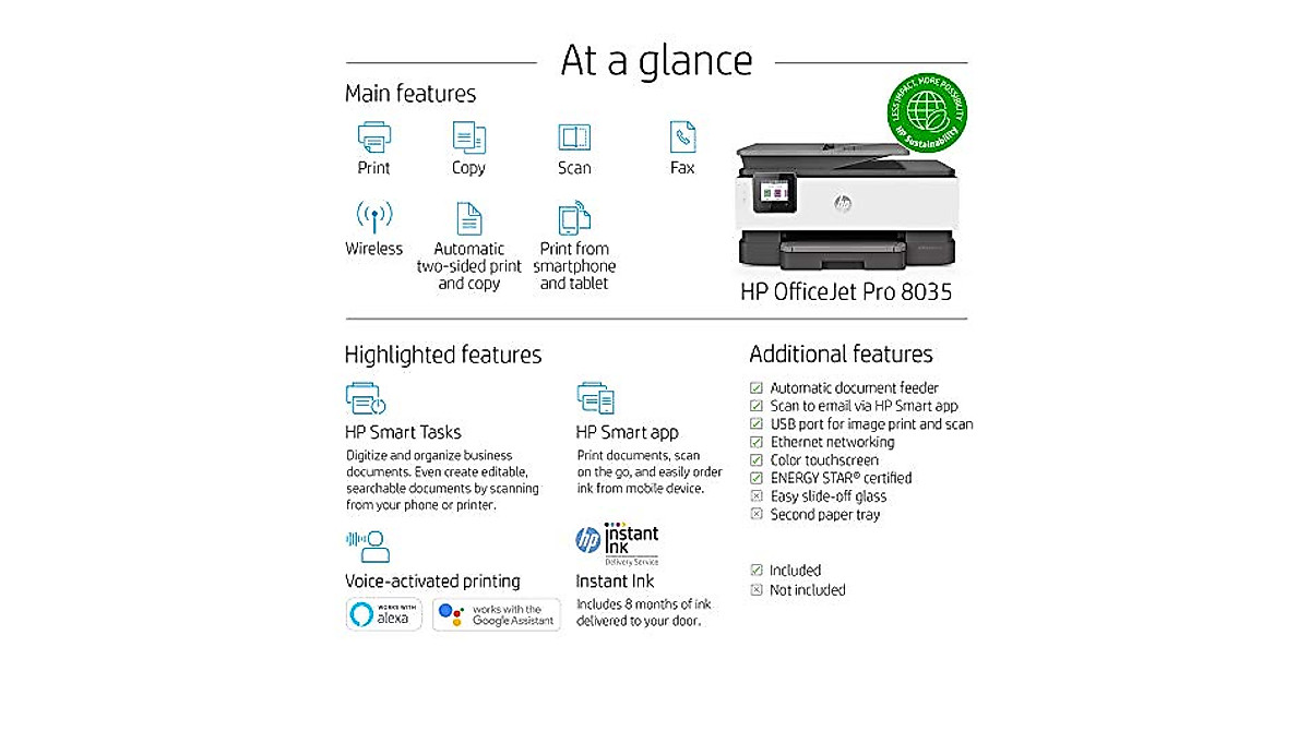 HP OfficeJet Pro 8035 All-in-One Wireless Printer + 8 Months Ink