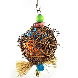 N/ hfjeigbeujfg Bird Toy,Parrot Cage Chewing Toys Small Parrot Chewing Toy Rattan Ball with Paper Strips for Budgie Parakeet Bird - Random Color