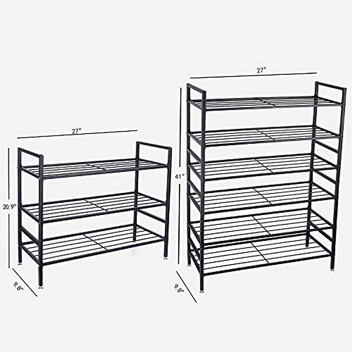 homtuzan Stackable Shoes Rack Storage Shelf- 3-tier or 6 tier Large Wire Grid Shoe Rack Organizer, Metal Space Saving Shoe Shelf, Expandable & Adjustable Shoe Shelf (Black, 3 tier)