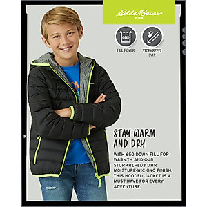 Eddie Bauer Kids' Reversible Jacket - Weather Resistant Quilted Down Coat for Boys and Girls (3-20), Size 10-12, Black