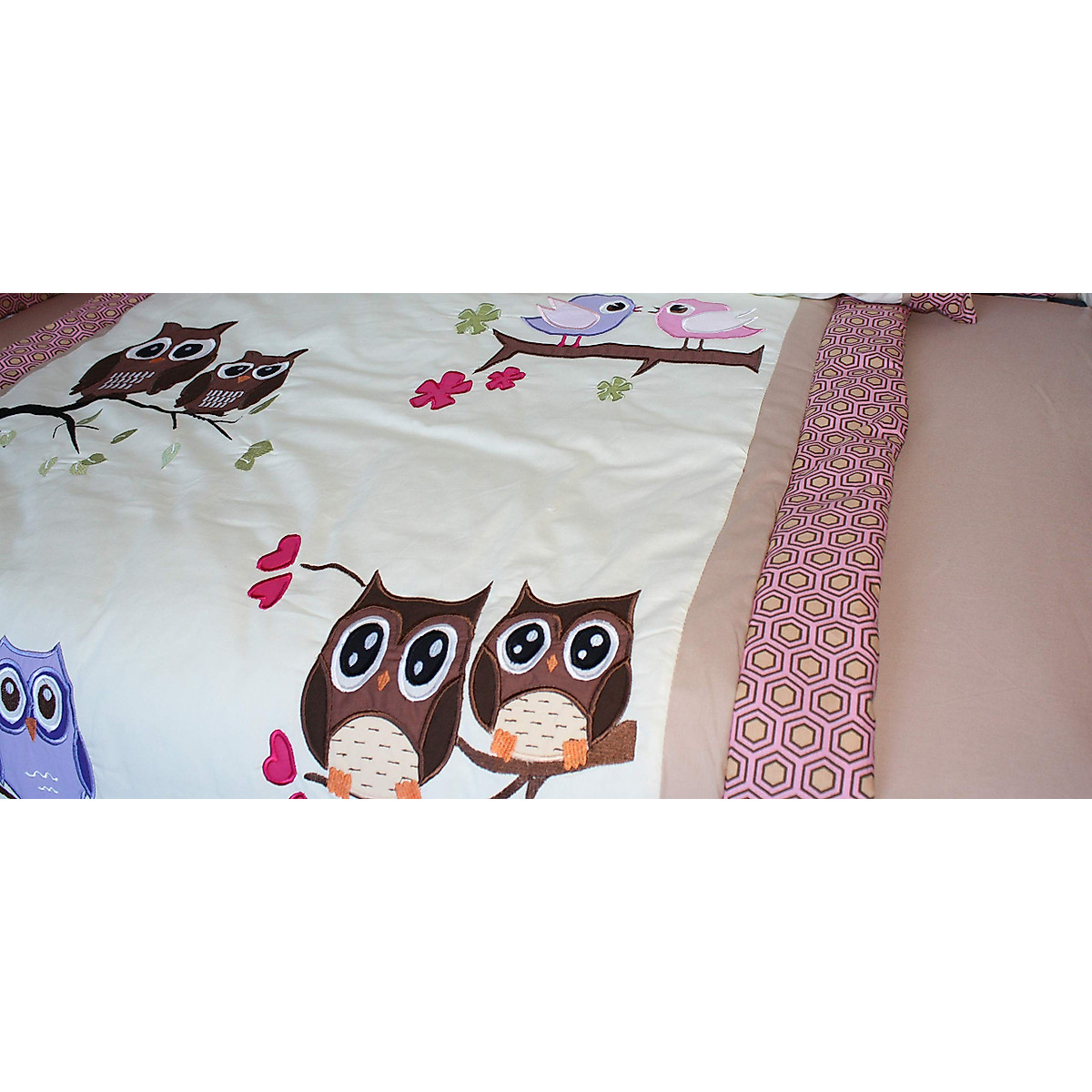 BabyFad Owl Pink 9 Piece Baby Crib Bedding Set