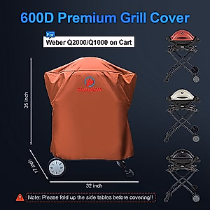 Comnova Grill Cover for Weber Q Serie Grill on Cart - 7113 BBQ Covers for Weber Q2000/Q200/Q1000/Q100 with Portable Stand, Heavy Duty & Waterproof BBQ Cover for Weber Q2200, 2400, 1200, 1400 and More