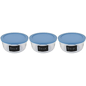 Utensilux Bundle of Pyrex Glass Storage Containers with Lids, Pyrex 4 Cup With Airforce Blue Lids Pack of 3, With Chalkboard Labels With Chalk Pen